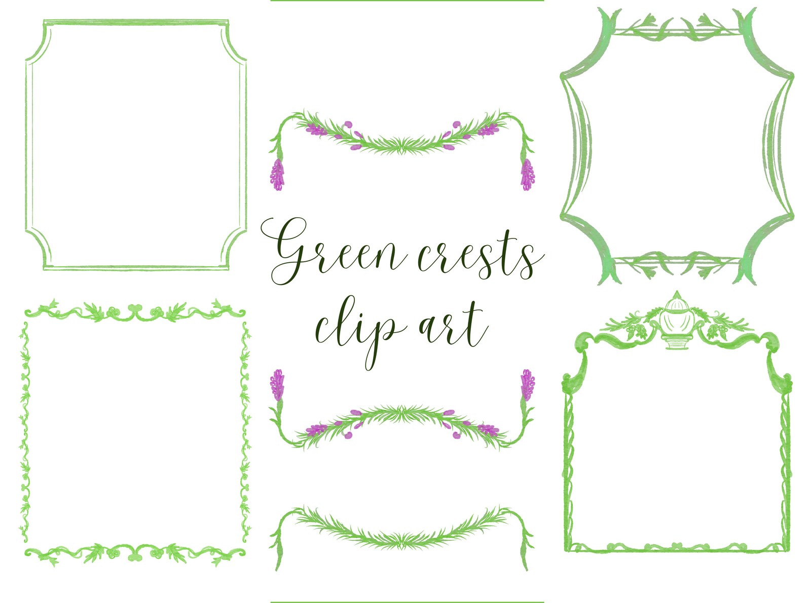 Green Crest Clipart,digital Wedding PNG ,leaf Watercolor Crests ...