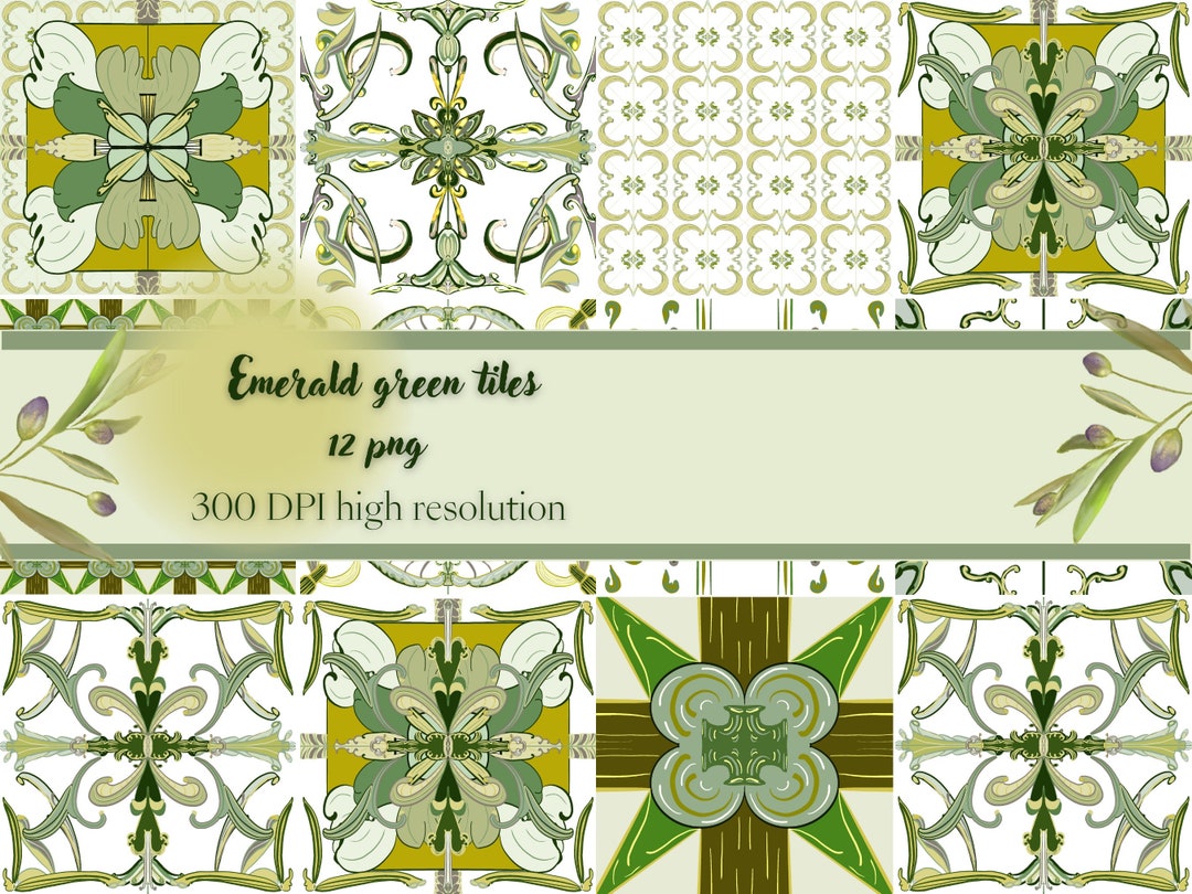 Emerald Green Tile Digital Paper, Green Tile Clipart,instant Download ...