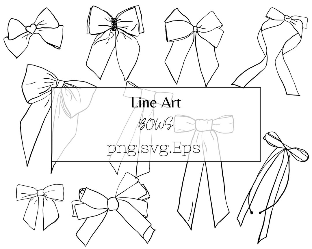 Hand Drawn Bow Clip Art İllustration,ribbon Bow Drawing,line Art Bow ...