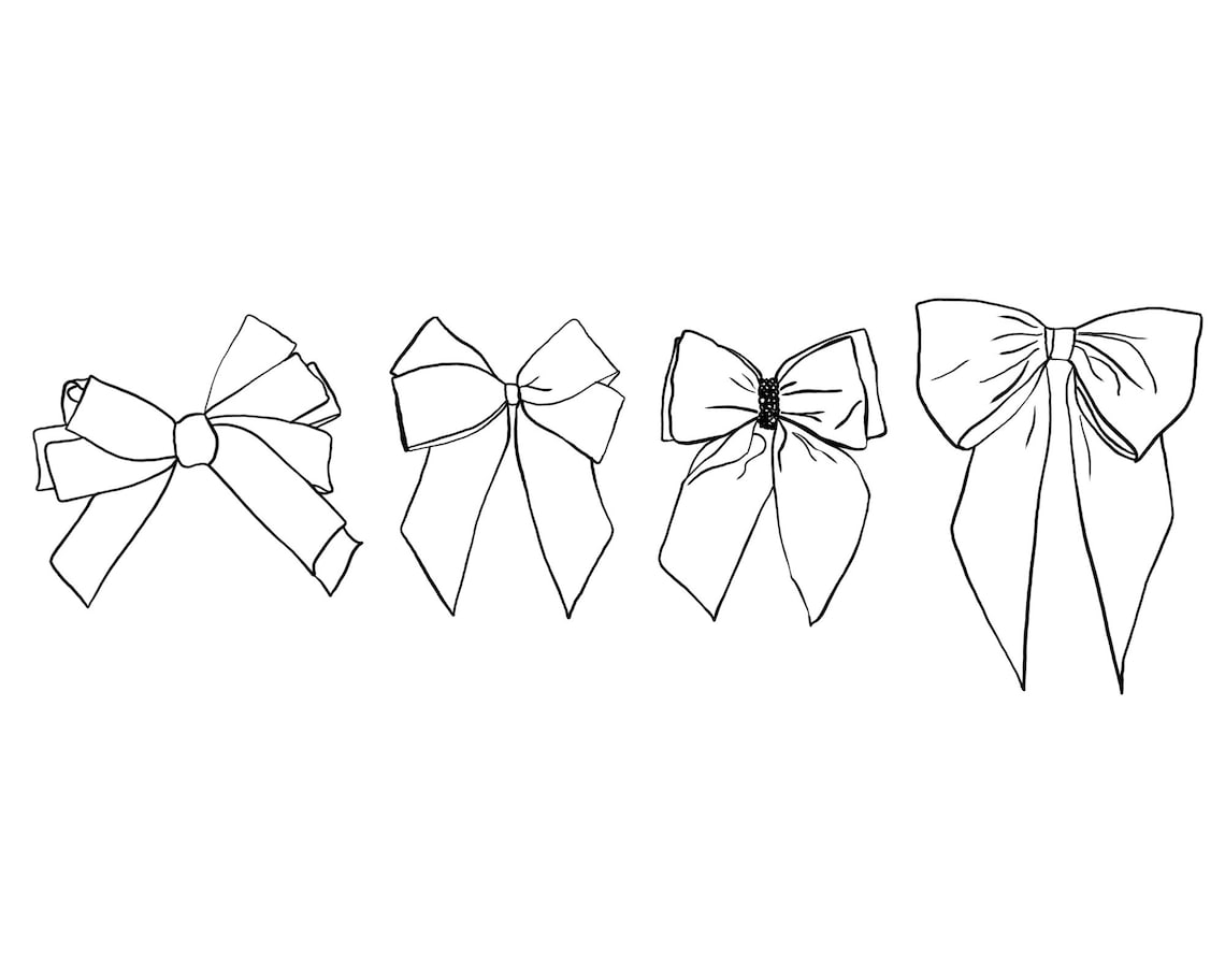 Hand Drawn Bow Clip Art İllustration,ribbon Bow Drawing,line Art Bow ...