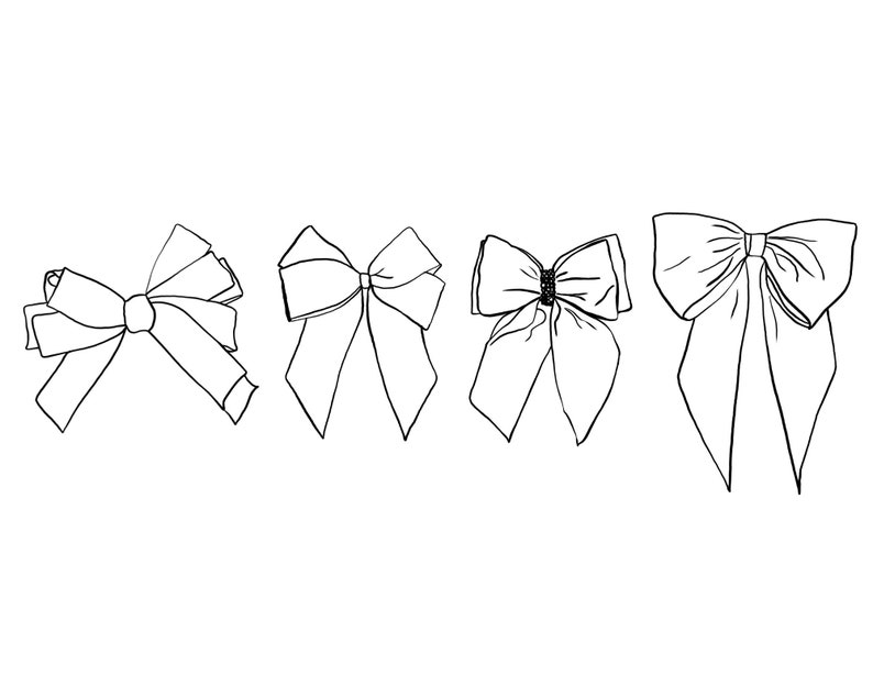 Hand Drawn Bow Clip Art İllustration,ribbon Bow Drawing,line Art Bow ...