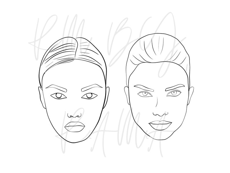 Facechart Blank A4 Digital,makeup Practice Sheets, Realistic Traceable ...