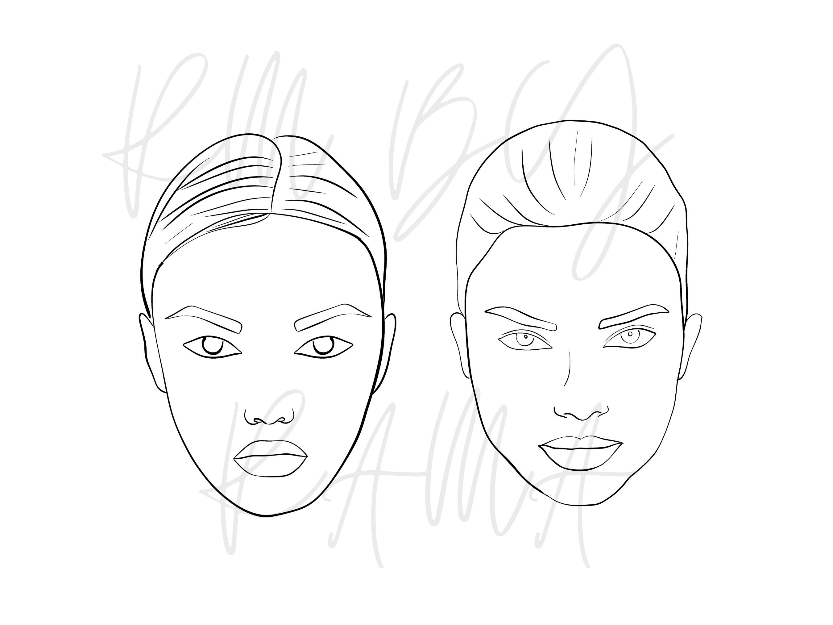 Facechart Blank A4 Digital,makeup Practice Sheets, Realistic Traceable ...