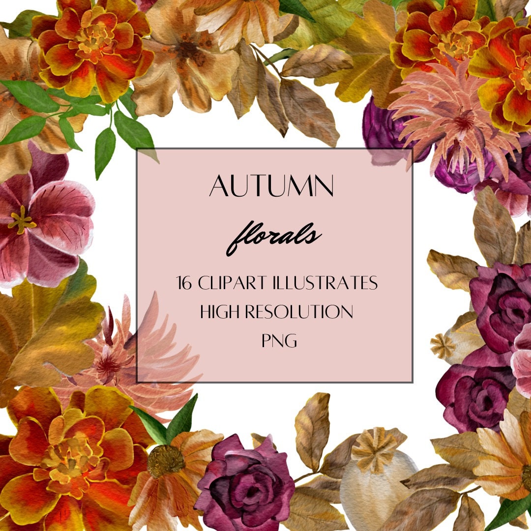Watercolor Autumn Floral Clipart,leaves Bouquets Clipart, Fall ...