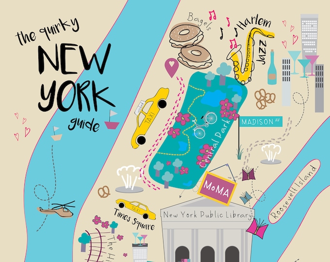 New York Map Illustrated Art Print Map Illustration City New - Etsy