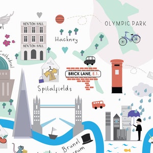 London Print - Illustrated Map - Etsy UK