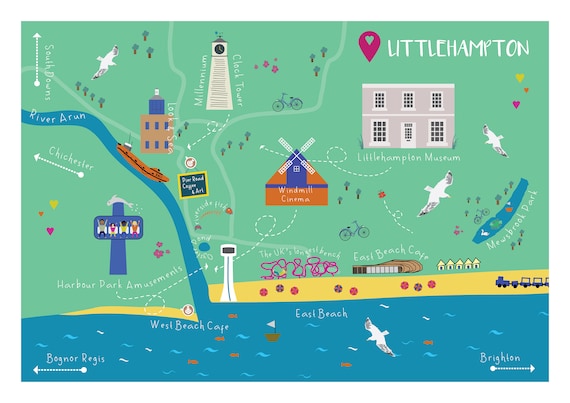 Littlehampton Print Illustrated Map | Etsy