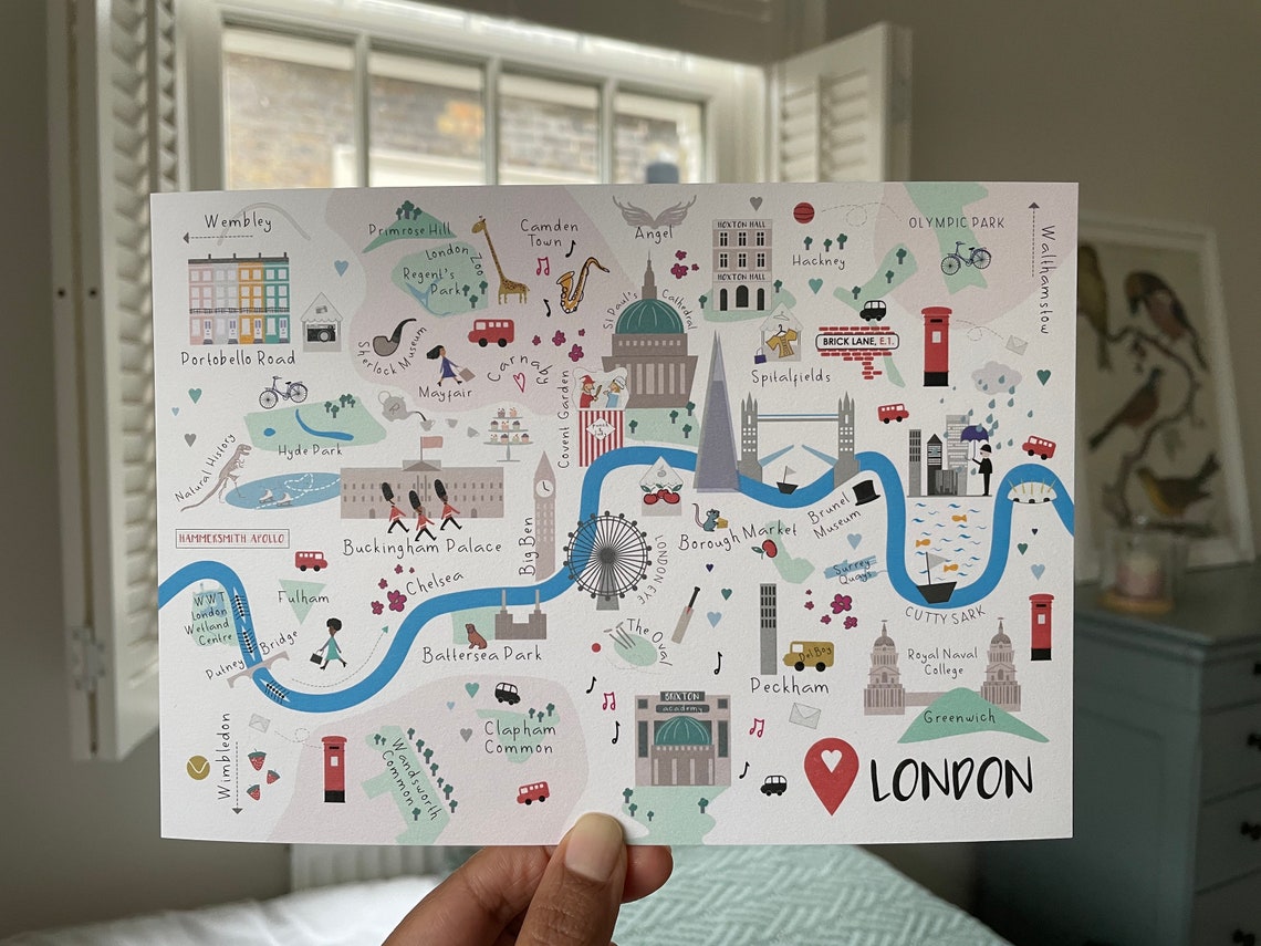 London Print - Illustrated Map - Etsy UK