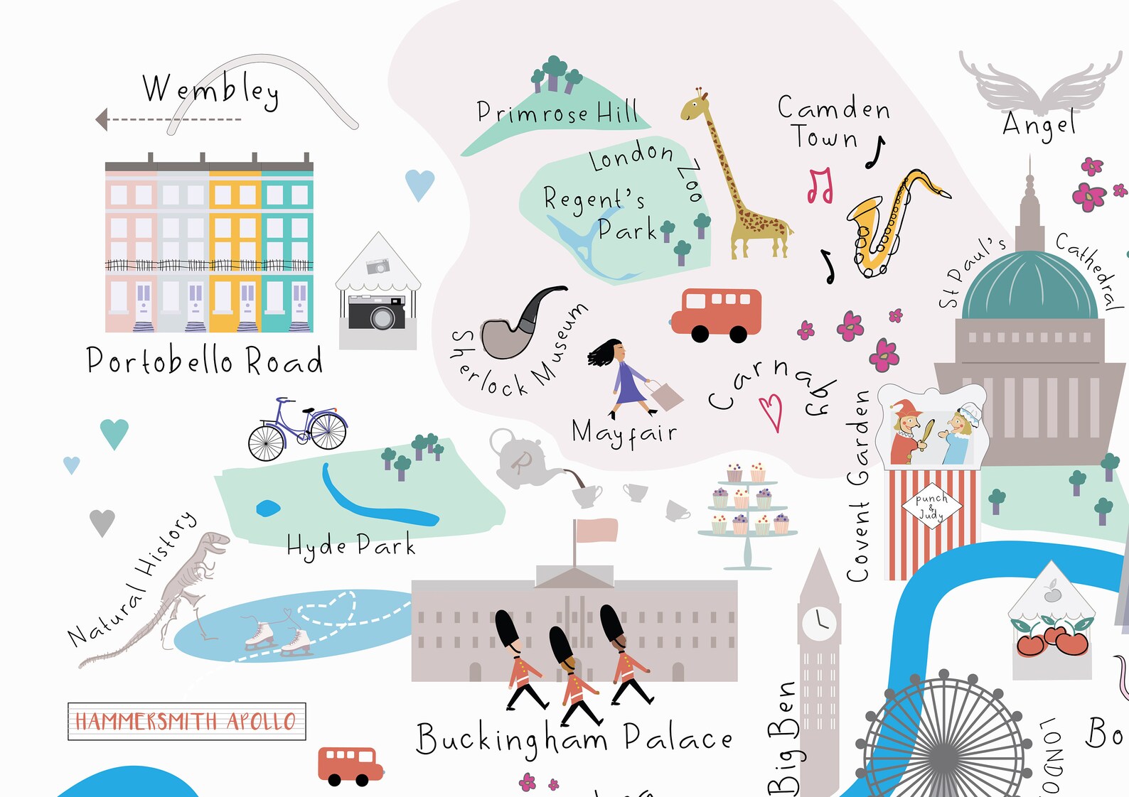 London Print Illustrated Map - Etsy UK