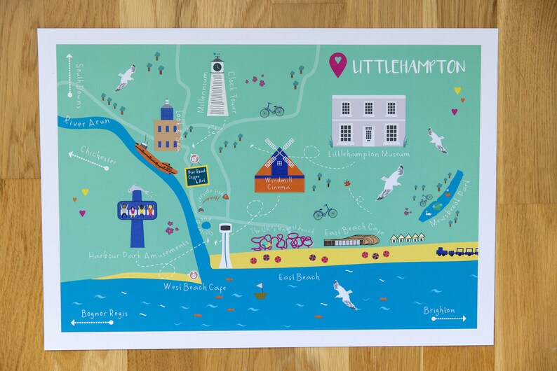 Littlehampton Print - Illustrated Map - Etsy