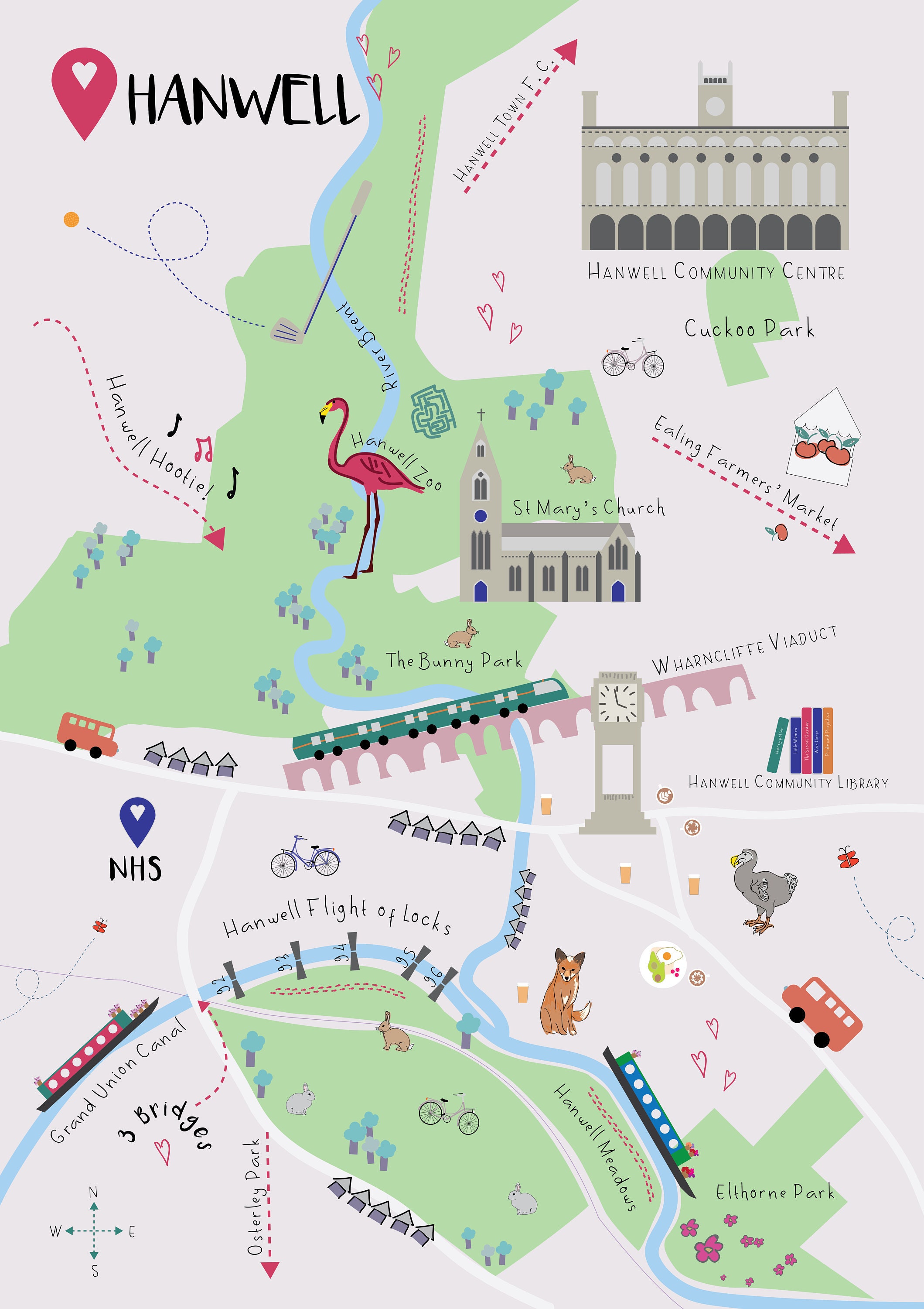 Hanwell Print - Illustrated Map - Etsy UK