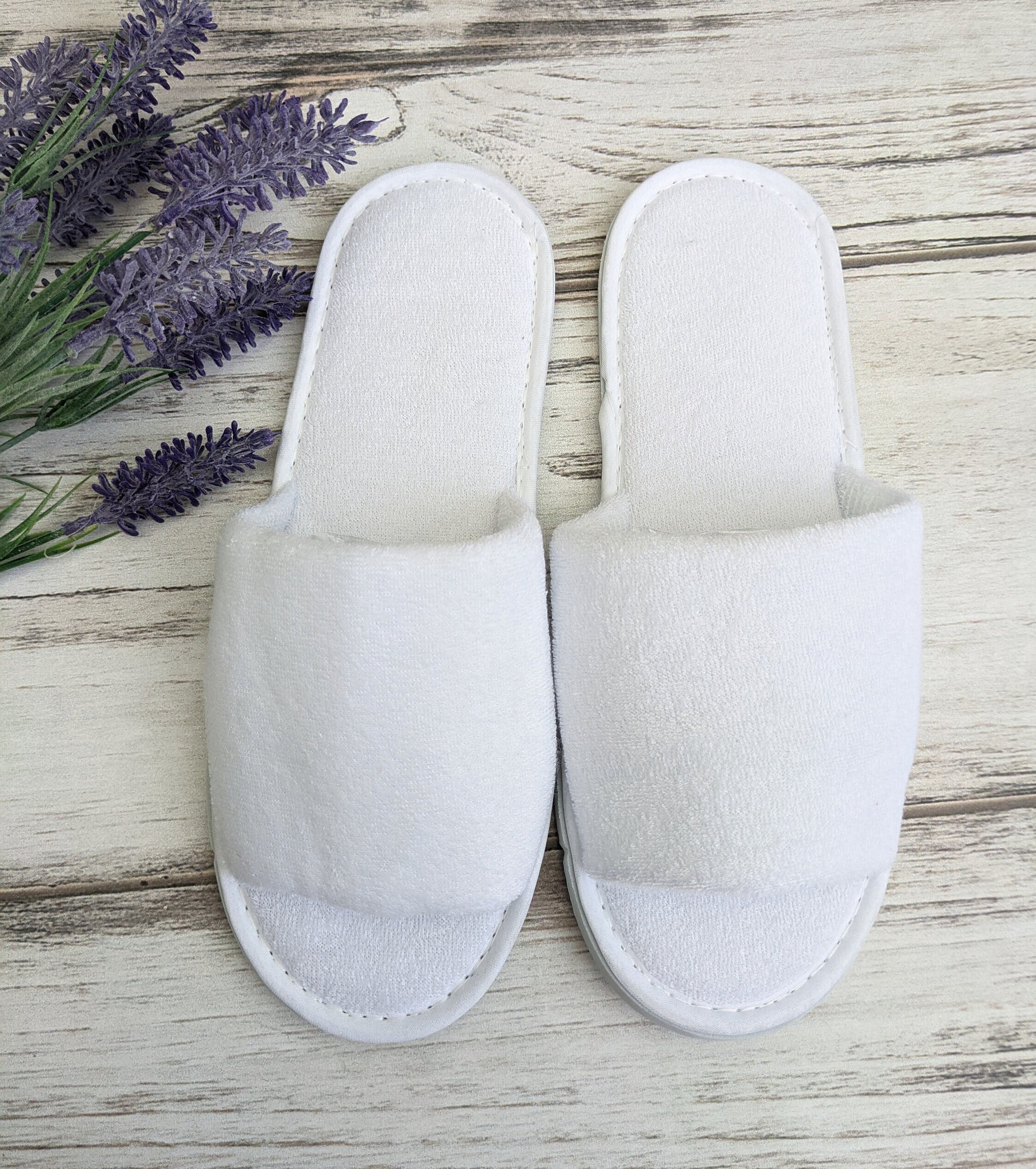 Personalised Spa Slippers White Open Toe Hotel Slippers for Groom Bride ...