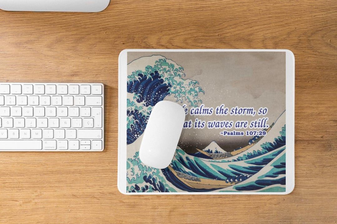 Christian Mouse Pad, Bible Verse Psalm 107:29 Quote Rectangle Desk Mat ...