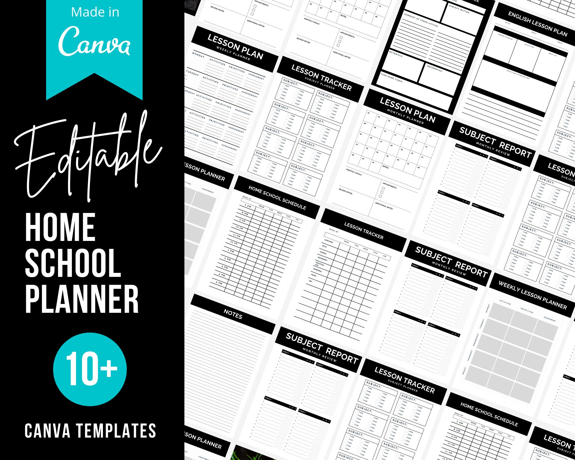 Homeschool Planner editable Canva Template, Home School Printable ...