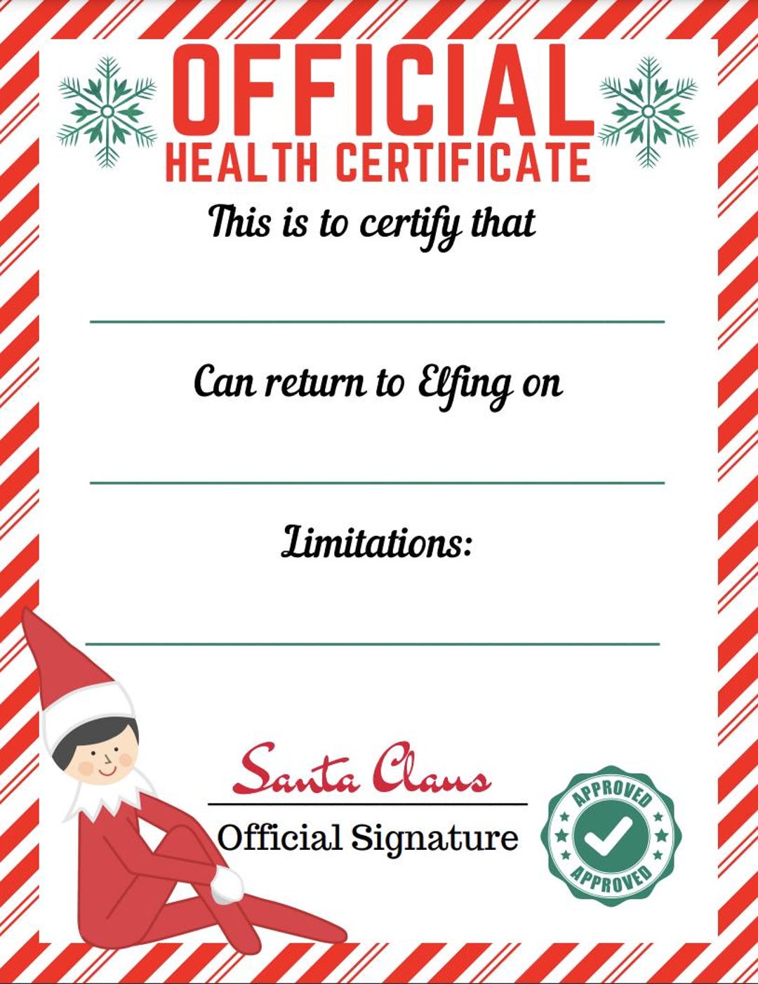 Printable Elf Health Certificate – Holiday Christmas Prop (digital ...