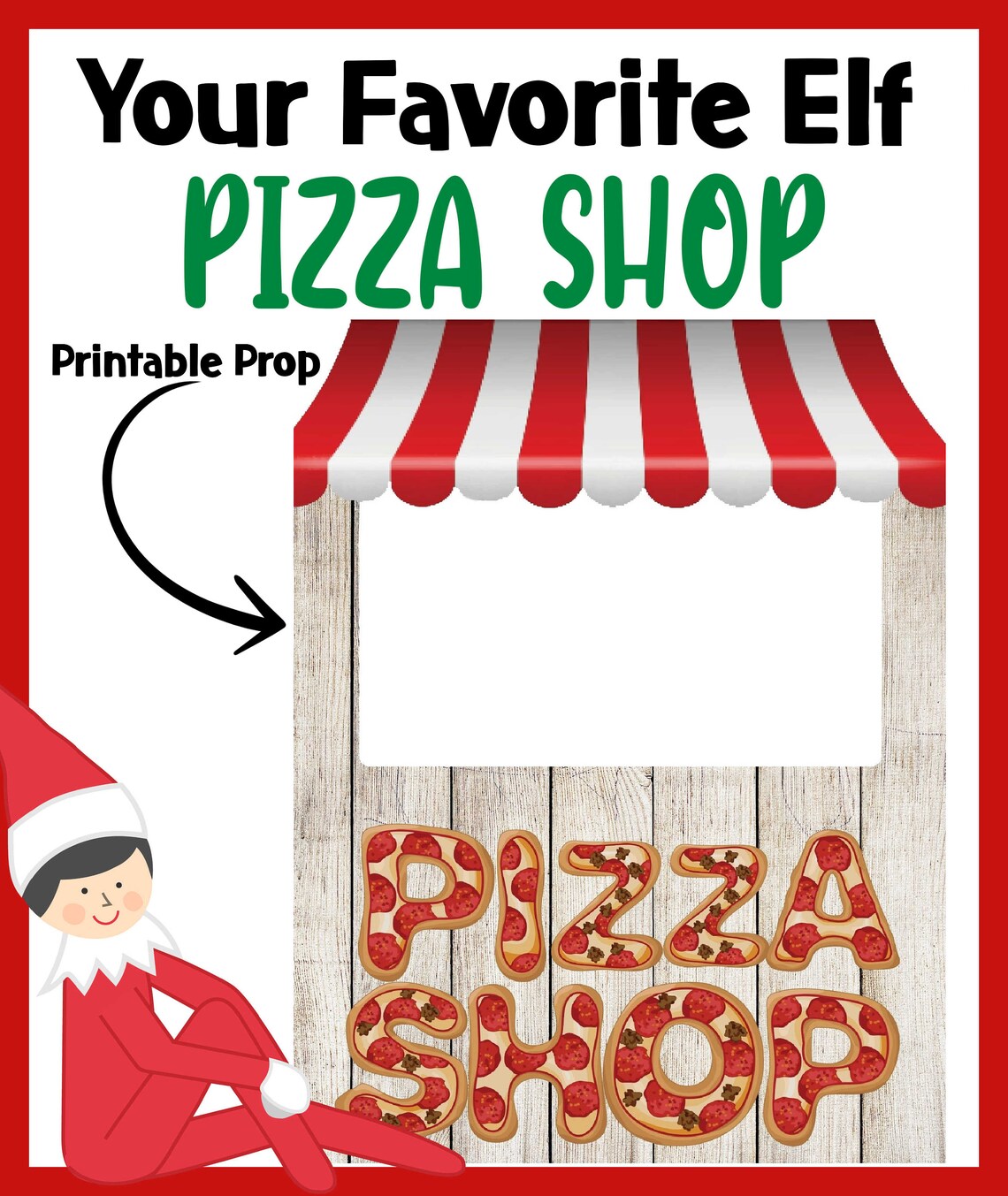 Elf Pizza Shop Printable Prop, Christmas Family Tradition (digital ...