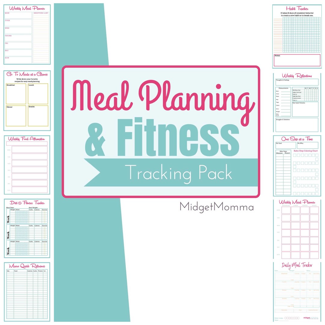 Meal Planning and Fitness Tracker Printable Pack - Meal Tracker, Weekly ...
