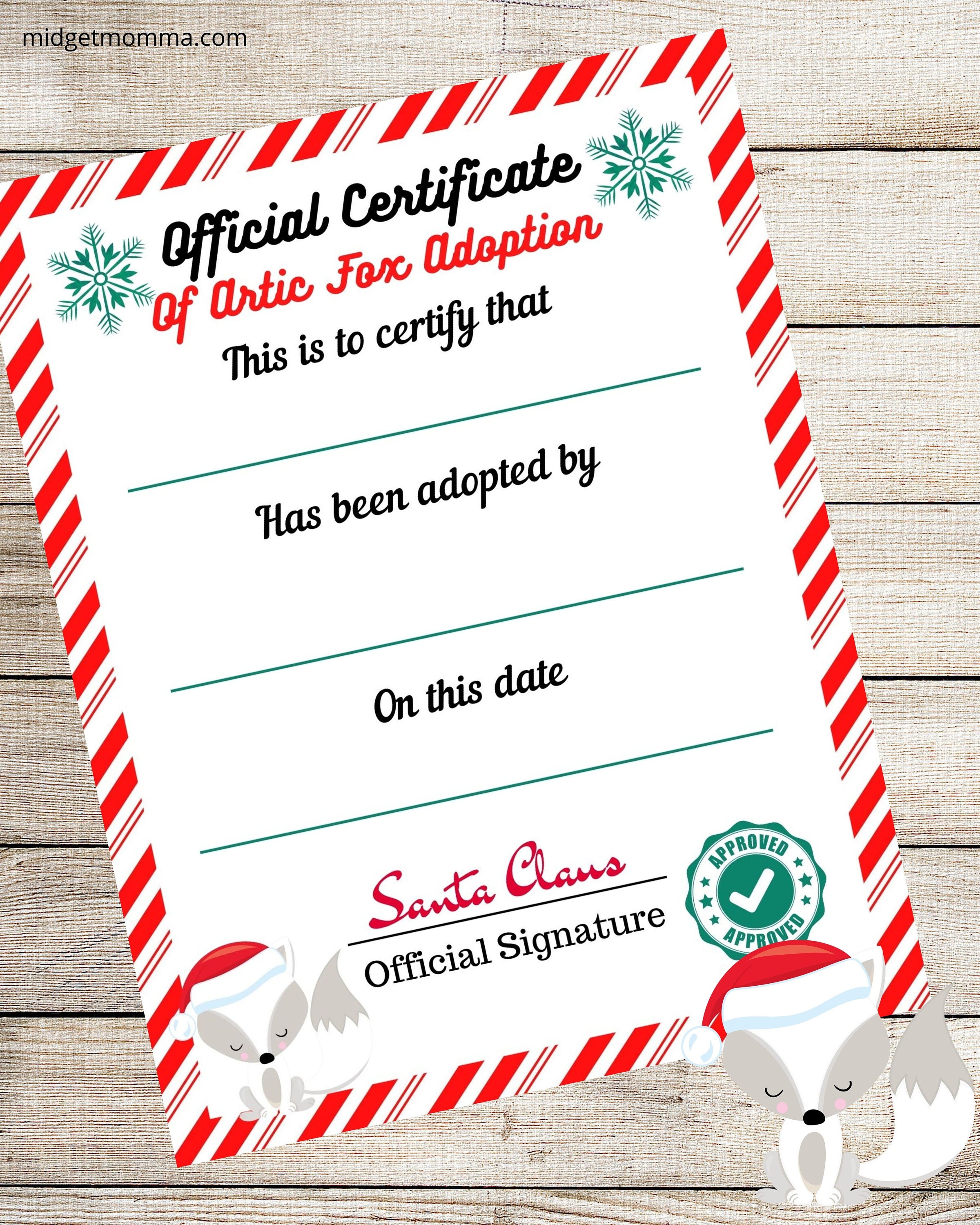 Elf Friend Fox Adoption Certificate Printable - Printable Christmas Elf ...