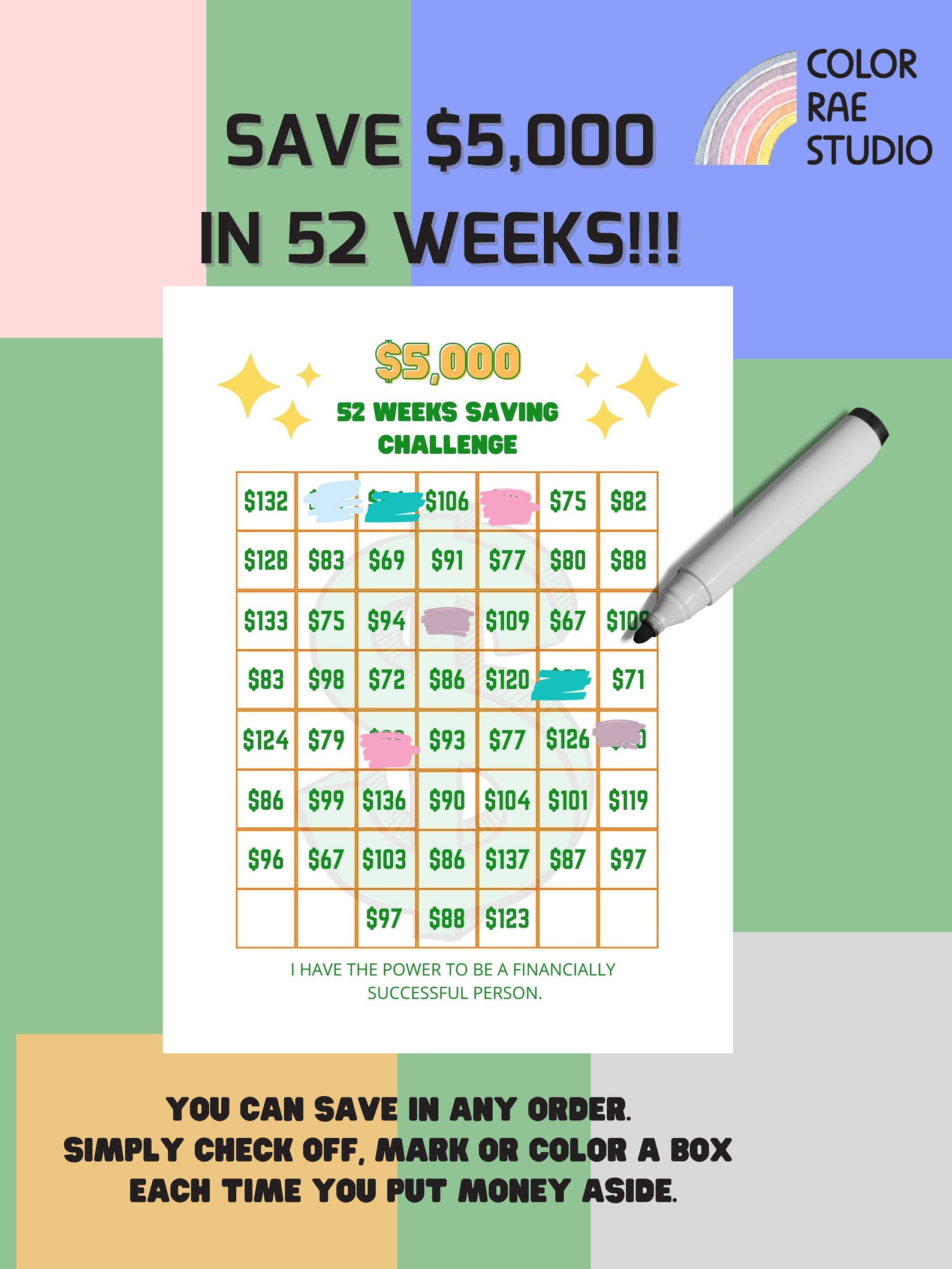 5K Money Challenge (printable PDF), 5.000 Savings Tracker Chart, Saving ...