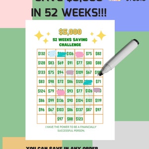 5K Money Challenge (printable PDF), 5.000 Savings Tracker Chart, Saving ...