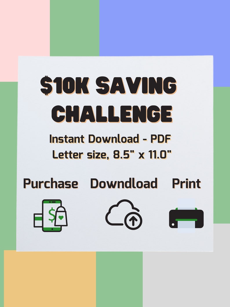 10k Money Challenge (printable PDF), 10.000 Savings Tracker Chart ...