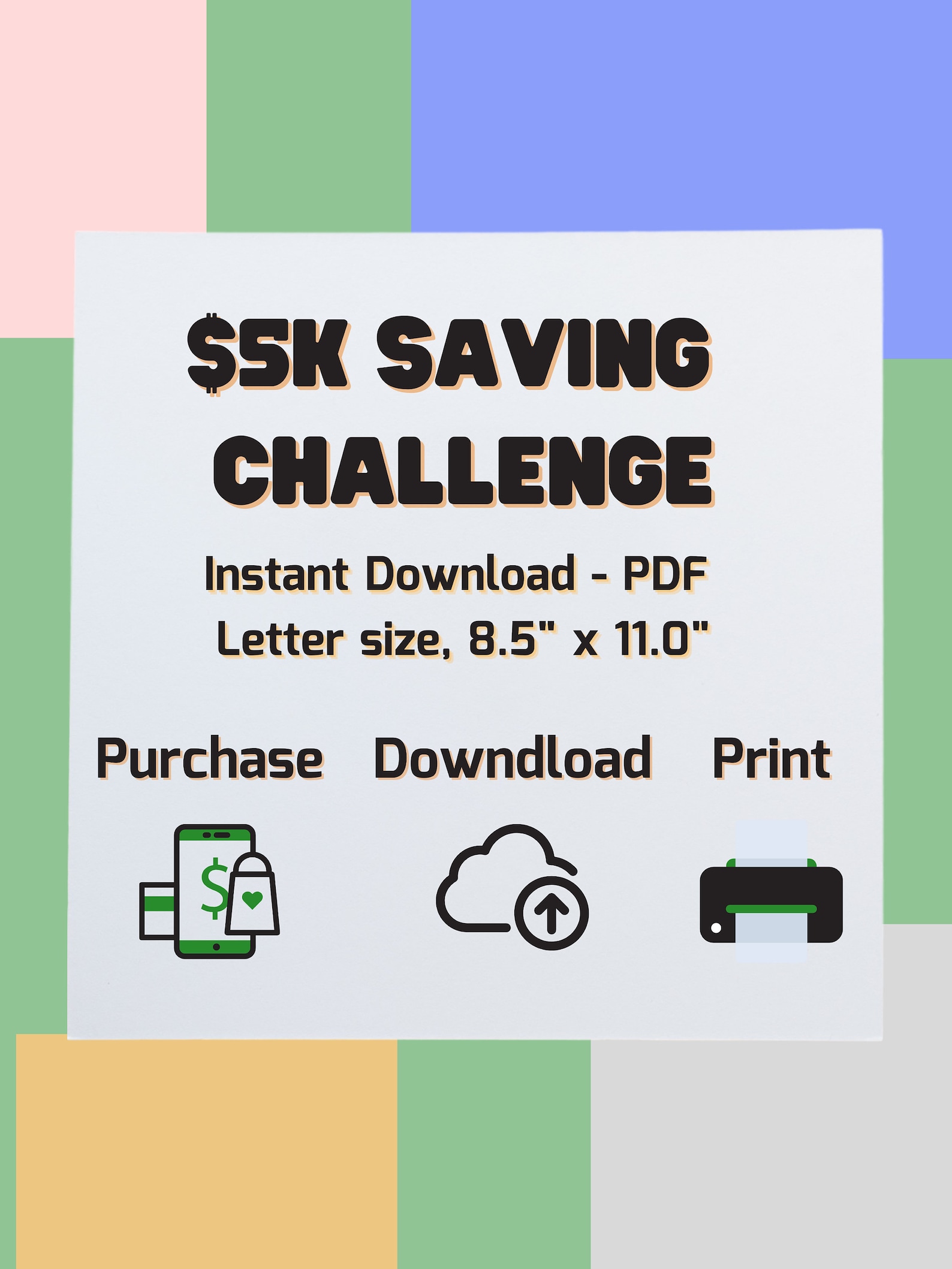 5K Money Challenge printable PDF, 5.000 Savings Tracker Chart, Saving ...