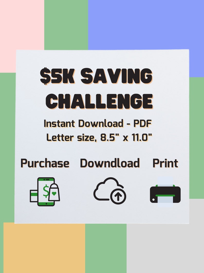 5K Money Challenge printable PDF, 5.000 Savings Tracker Chart, Saving ...