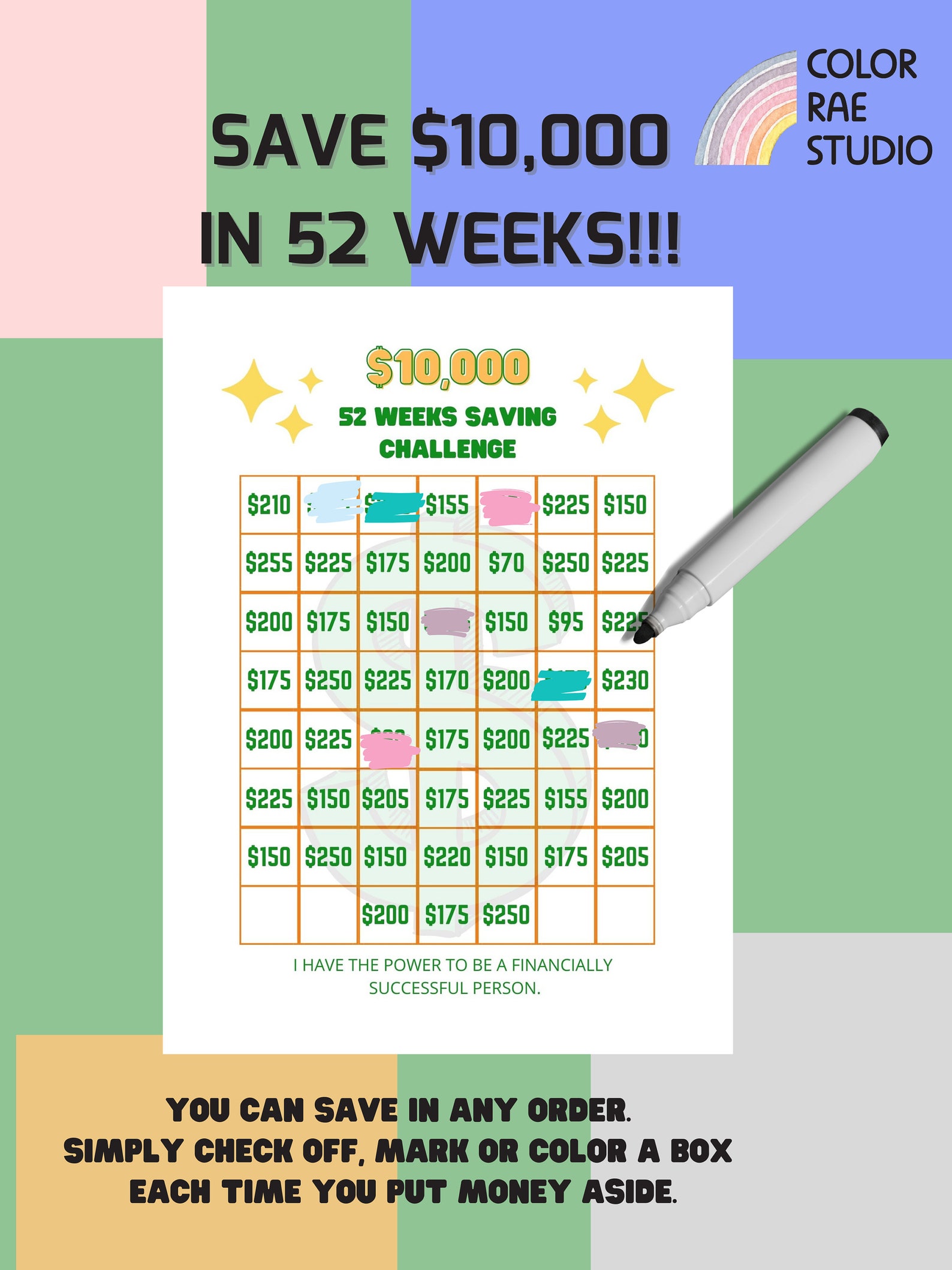 10k Money Challenge (printable PDF), 10.000 Savings Tracker Chart ...