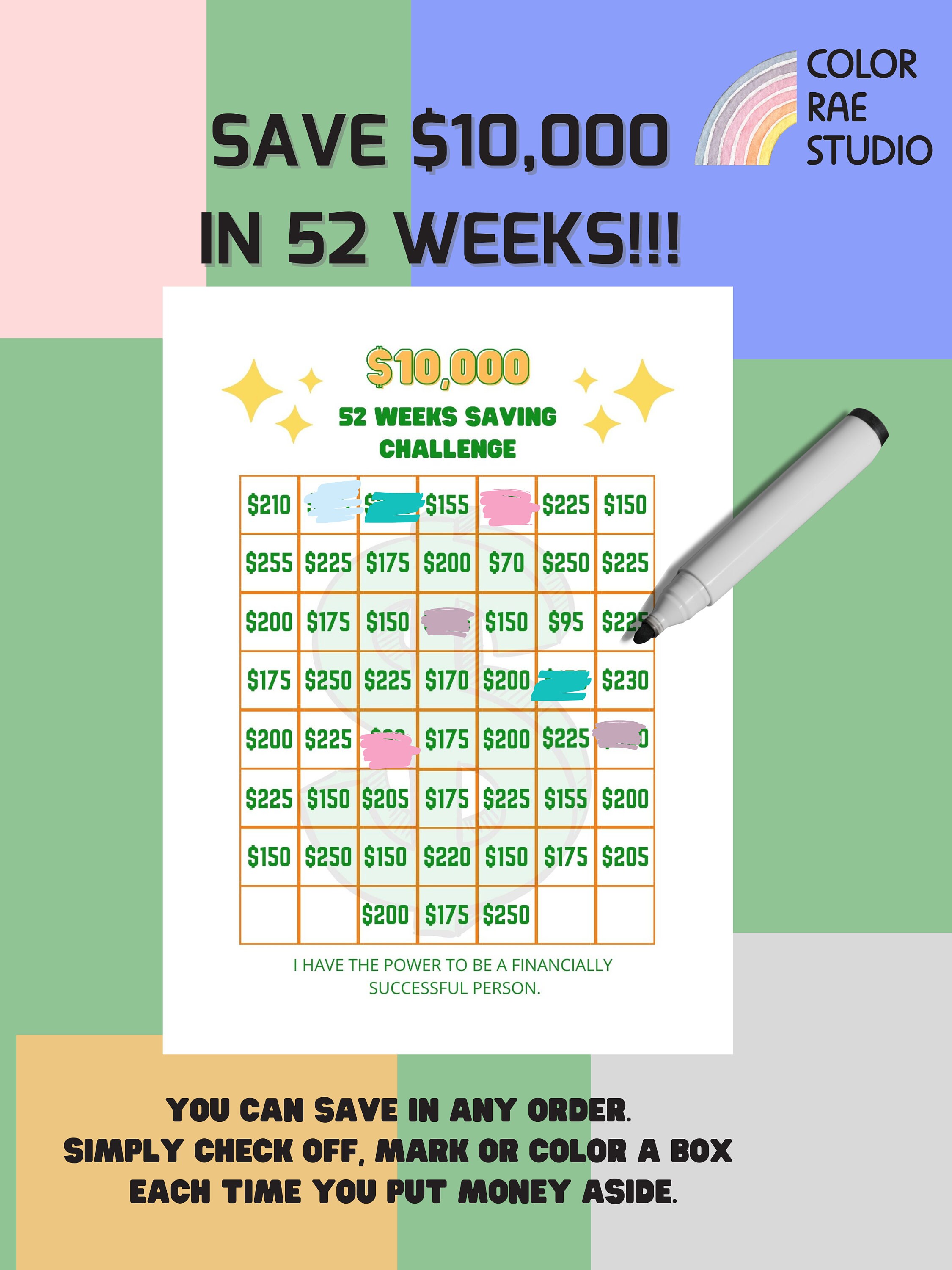 10k Money Challenge (printable PDF), 10.000 Savings Tracker Chart ...