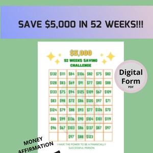 5K Money Challenge (printable PDF), 5.000 Savings Tracker Chart, Saving ...
