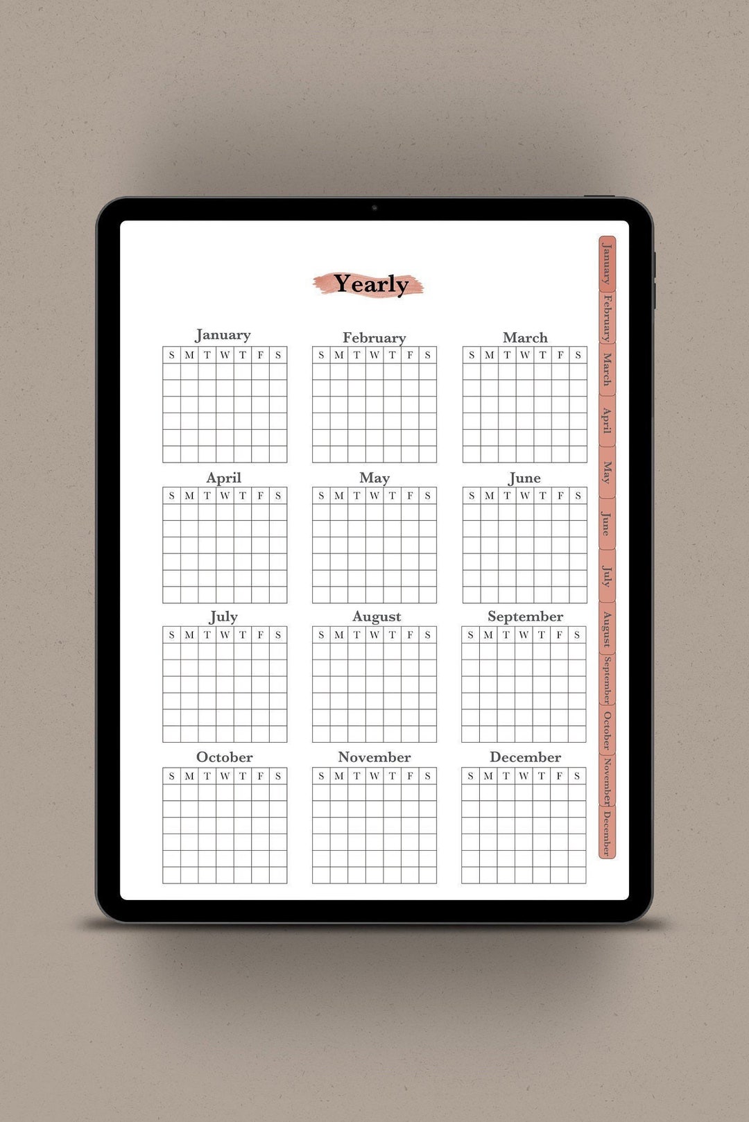 Undated Rose Goldnminimal Yearly Digital Printable Planner for ...