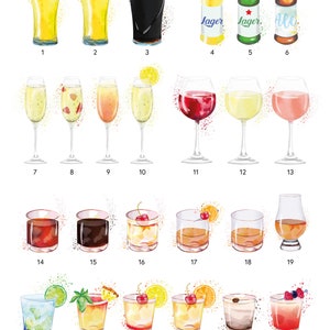 Watercolour Cocktail Menus A3, Custom Wall Art Gift - Etsy UK