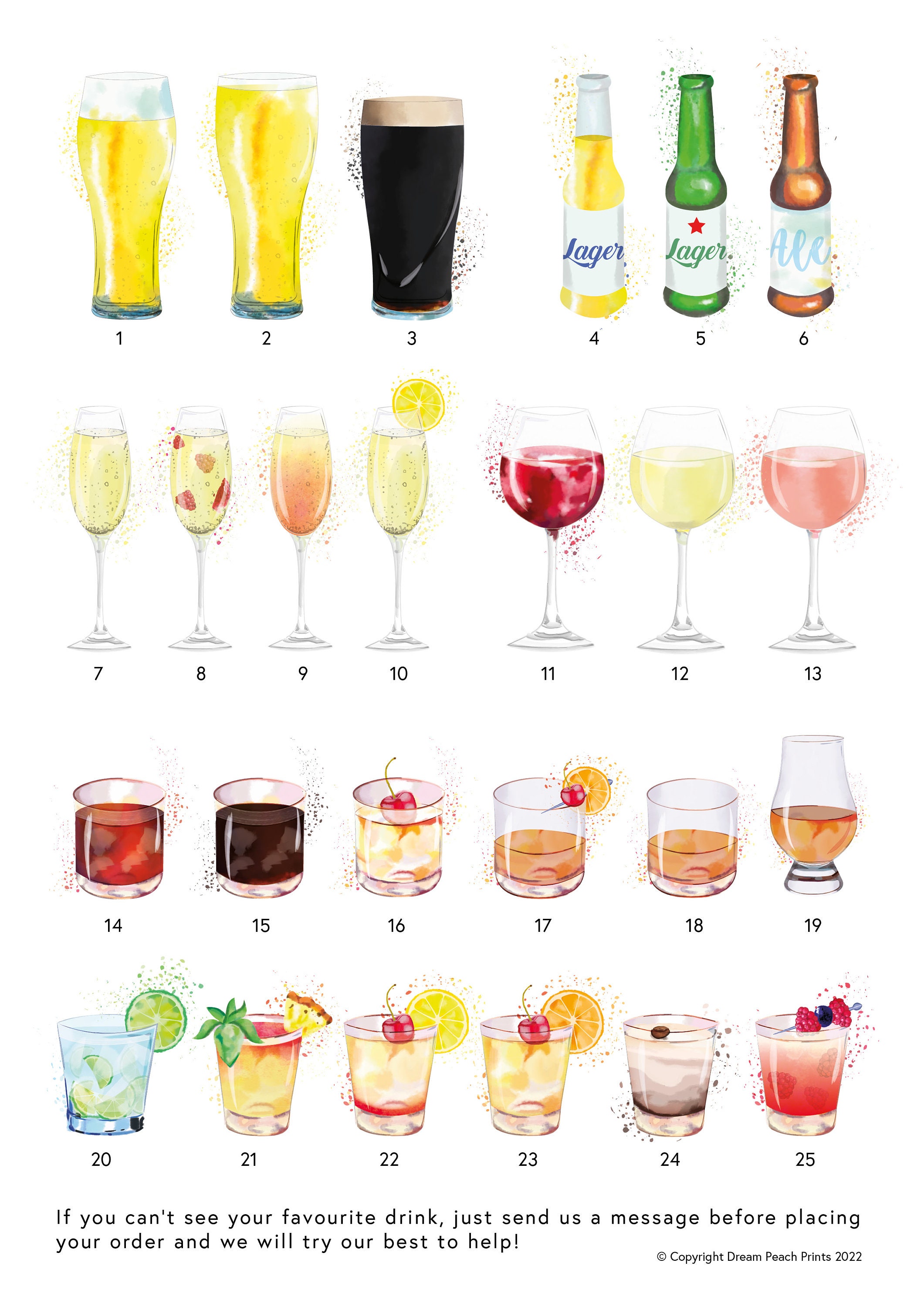 Watercolour Cocktail Menus A3, Custom Wall Art Gift - Etsy UK