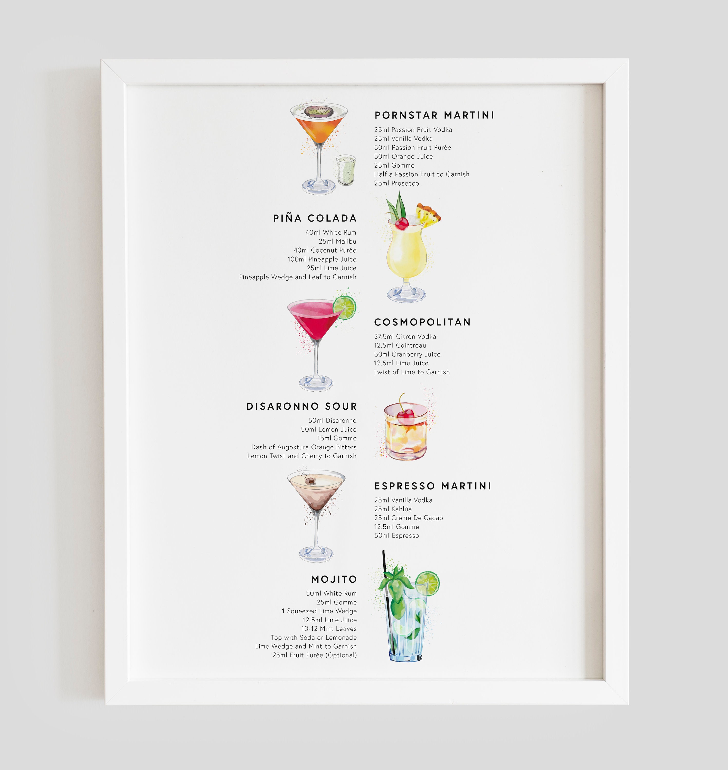Personalised Watercolour Cocktail Menus A3 - Etsy UK