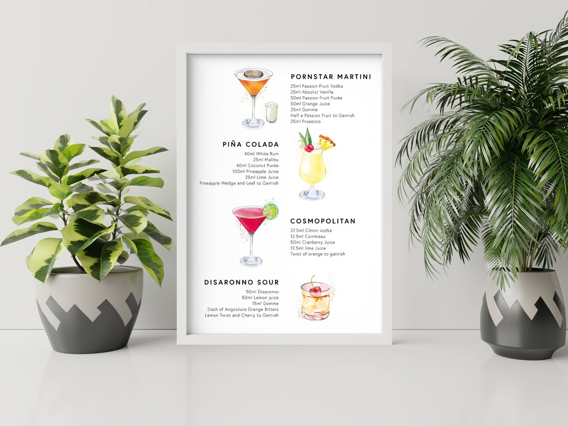 Personalised Watercolour Cocktail Menus - Etsy UK