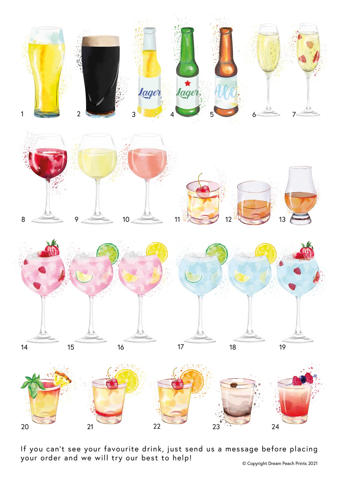 Personalised Watercolour Cocktail Menus | Etsy