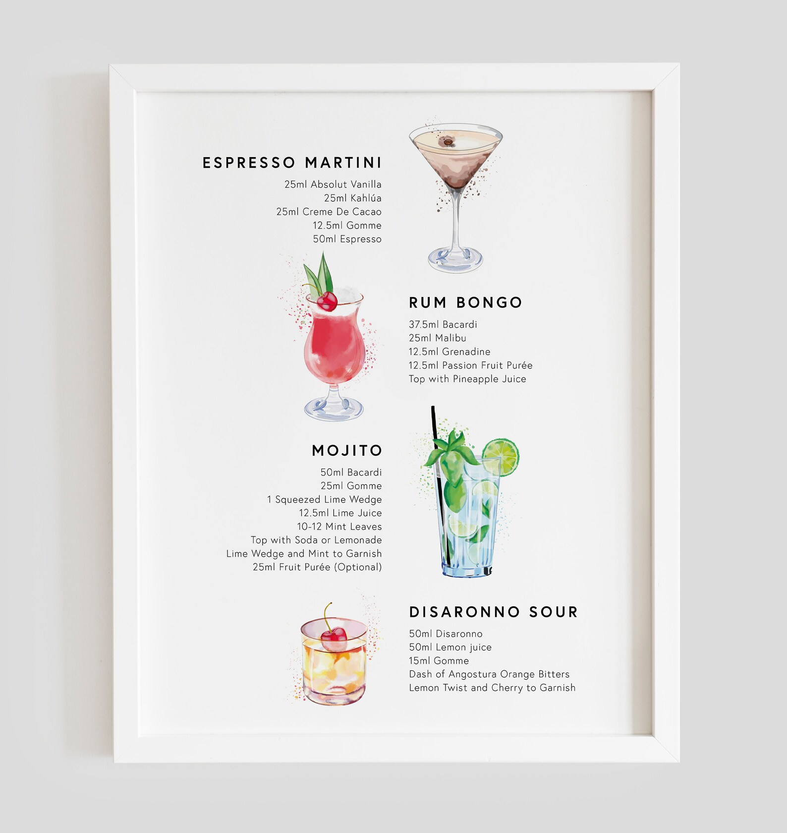 Personalised Watercolour Cocktail Menus - Etsy UK