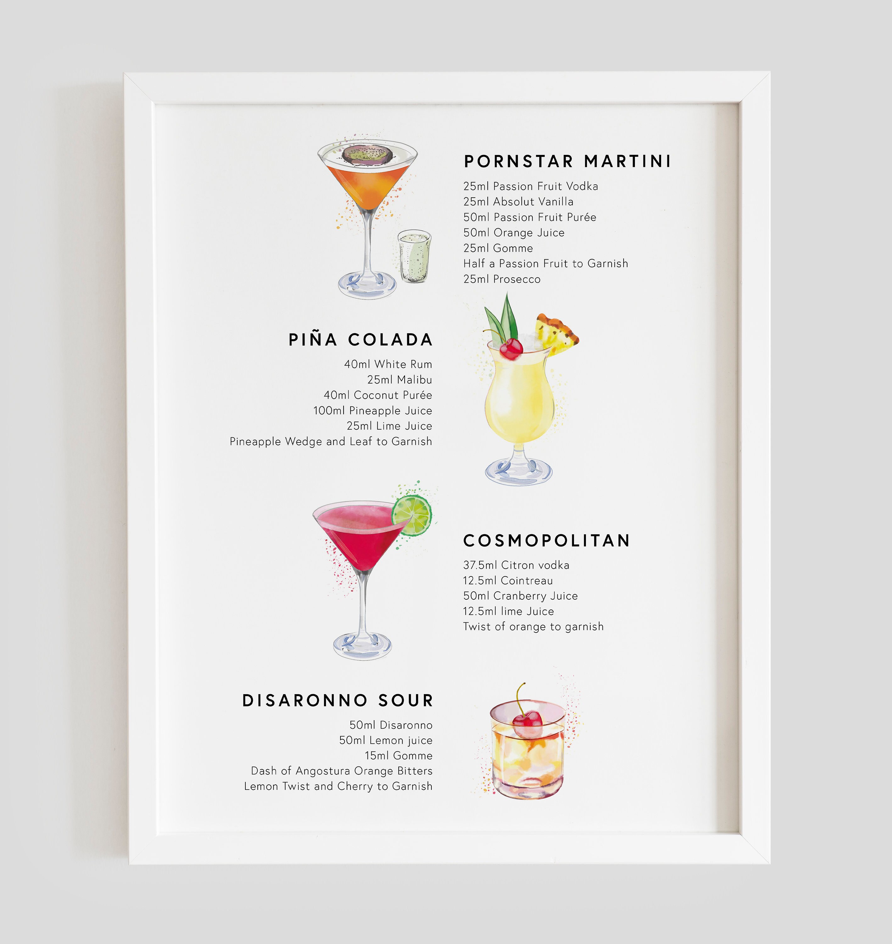 Personalised Watercolour Cocktail Menus, Custom Wall Art Gift - Etsy UK