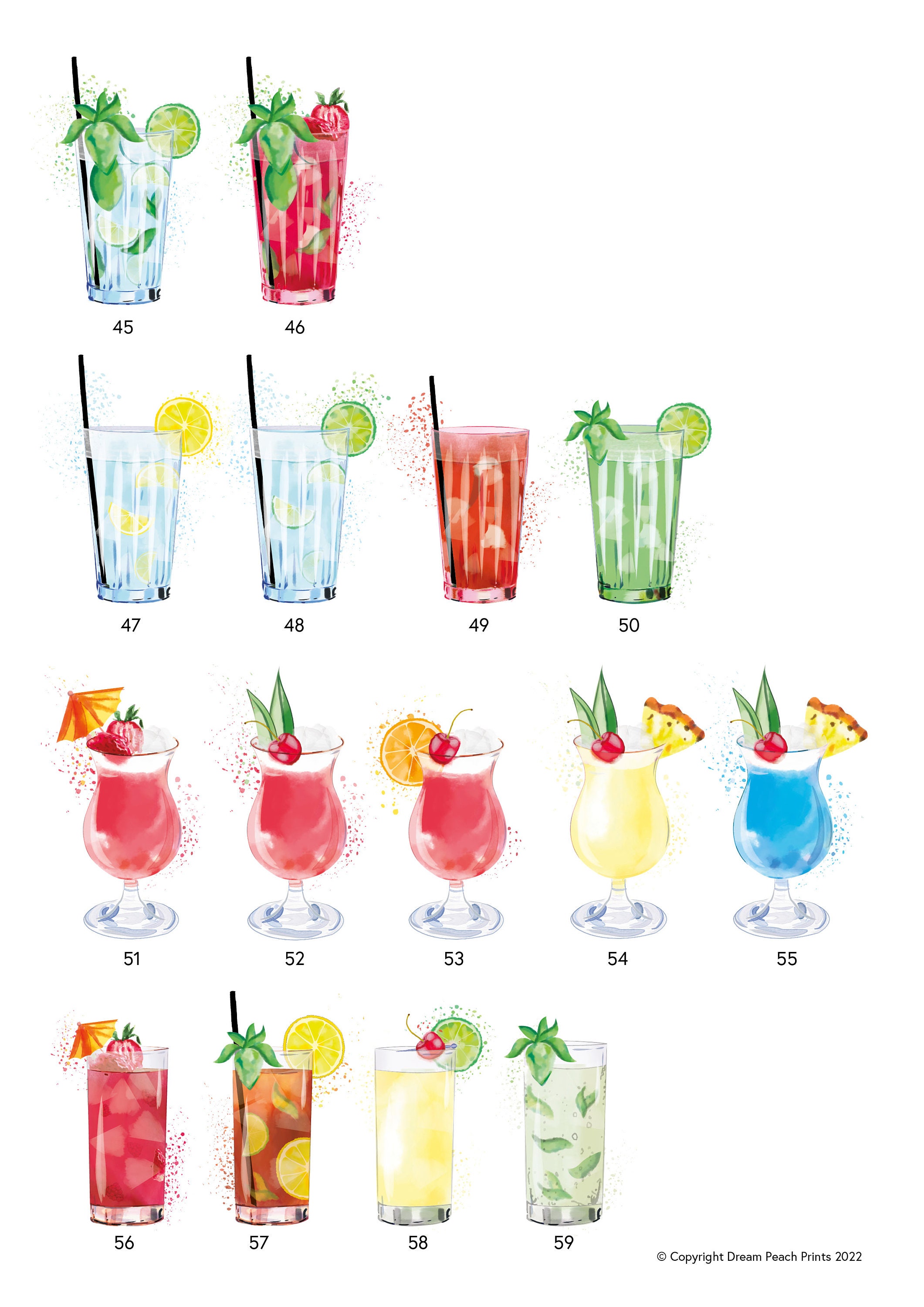 Watercolour Cocktail Menus A3, Custom Wall Art Gift - Etsy UK