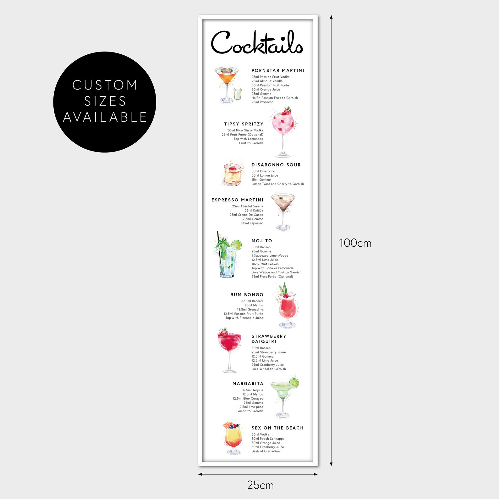 Personalised Watercolour Cocktail Menus - Etsy UK