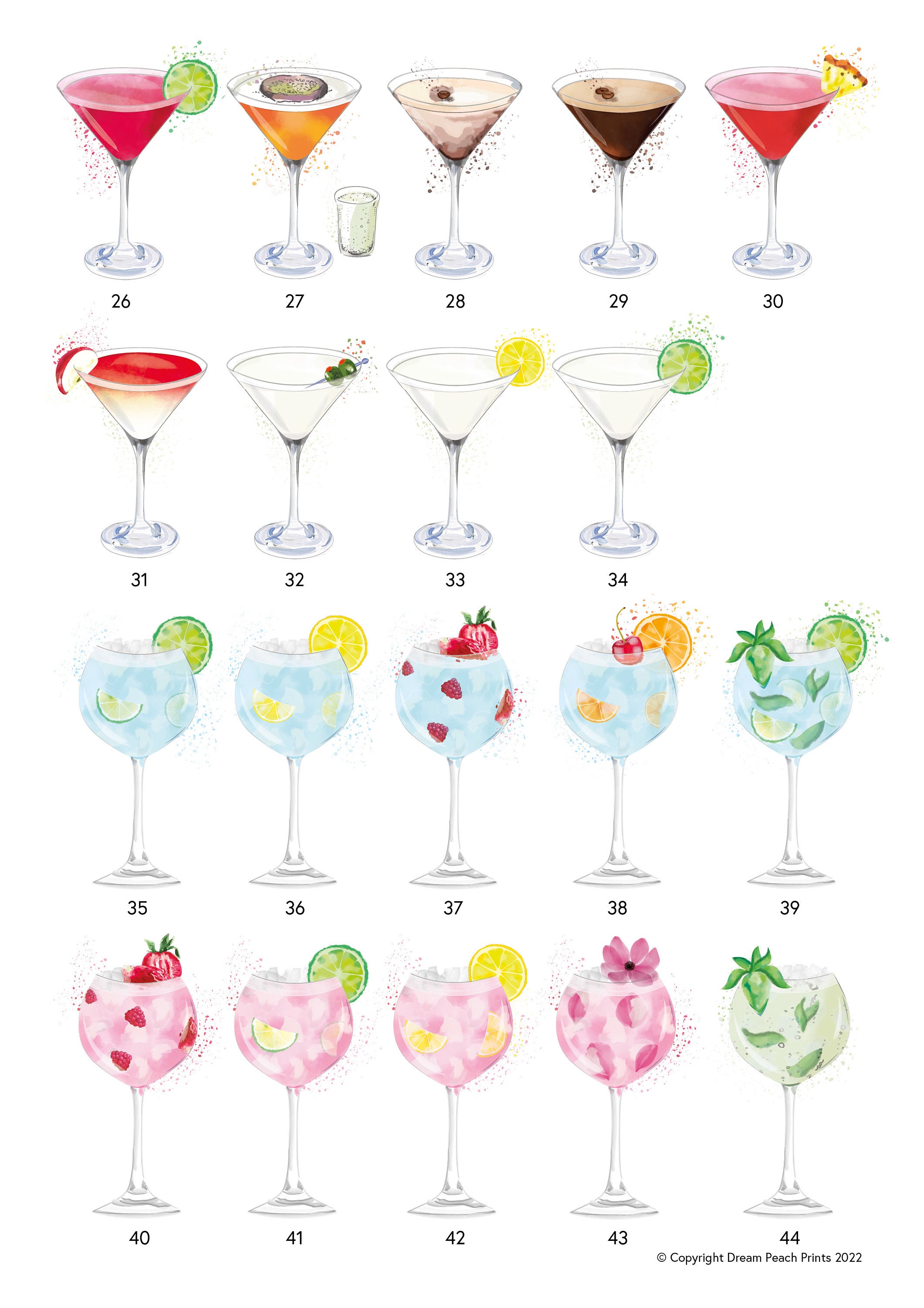 Watercolour Cocktail Menus A3, Custom Wall Art Gift - Etsy UK
