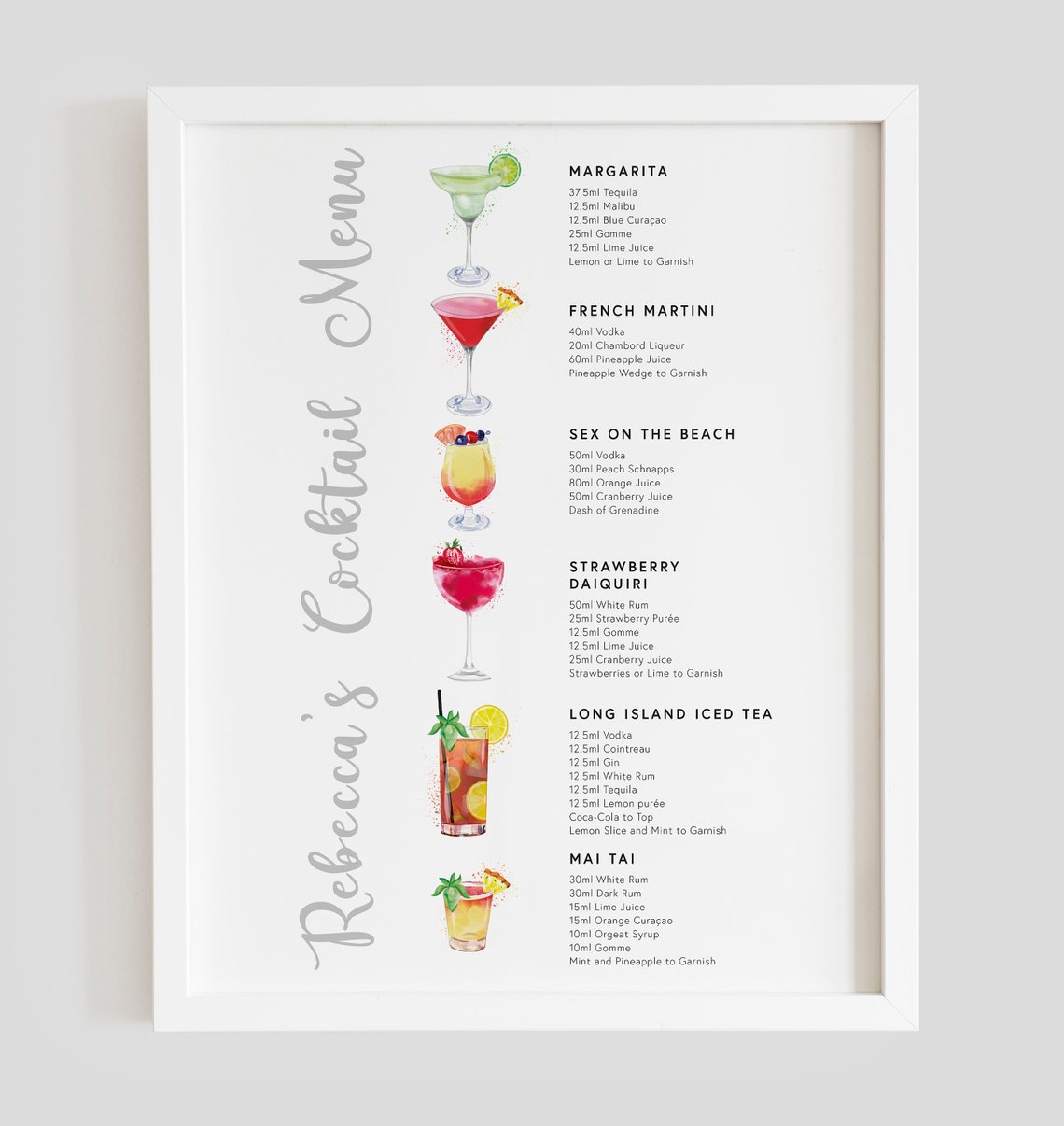 Personalised Watercolour Cocktail Menus A3 - Etsy UK