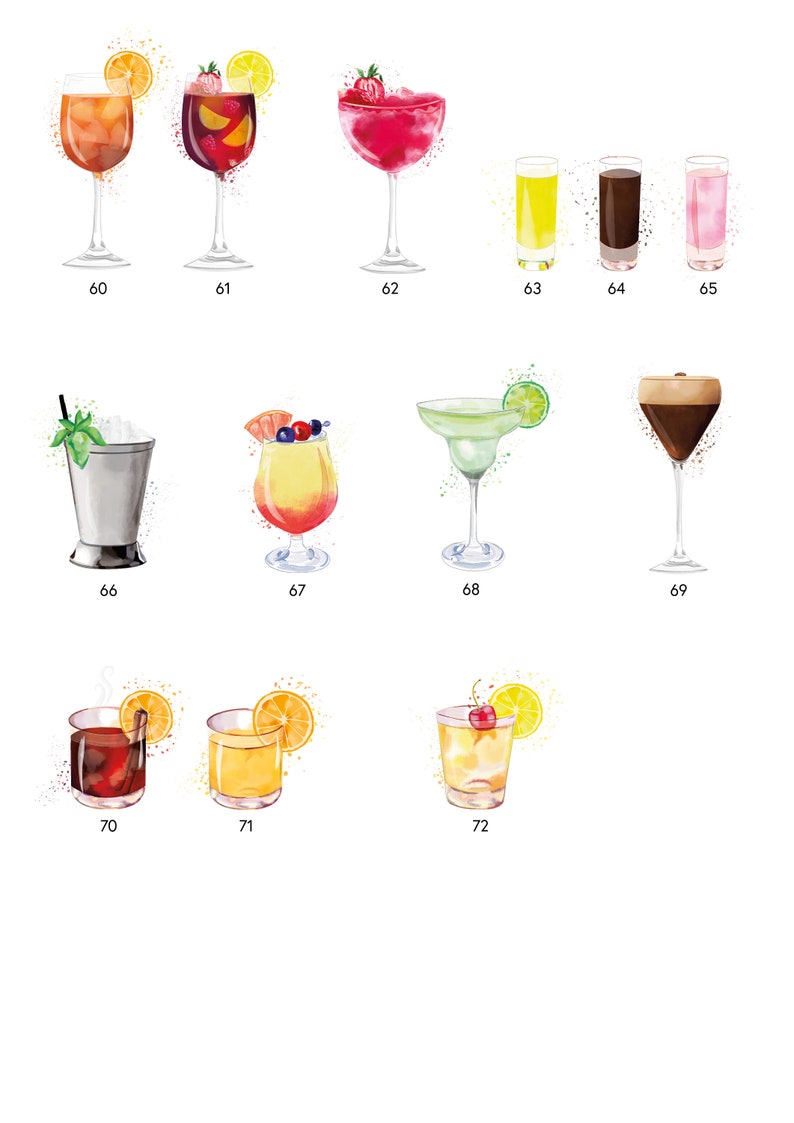 Watercolour Cocktail Menus A3, Custom Wall Art Gift - Etsy UK