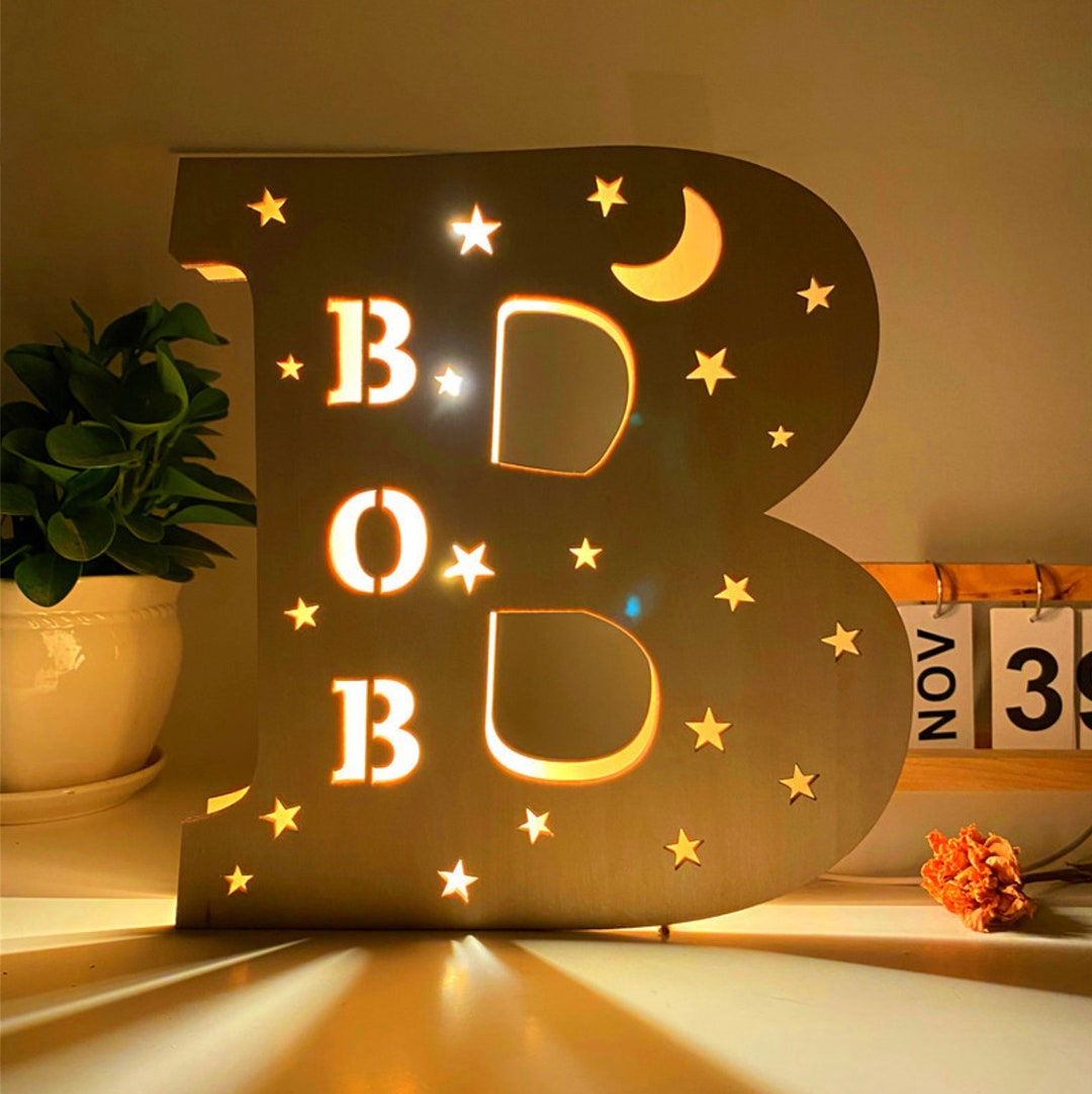 Personalized Name Letter Night Light for Wall Decor Custom Wooden ...