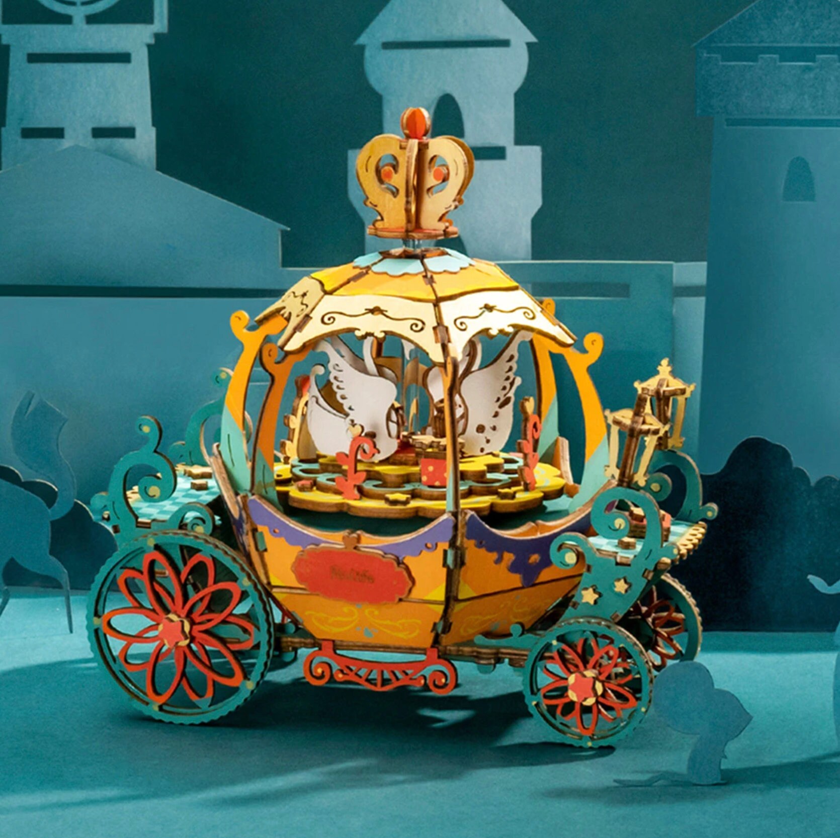 DIY Music Box Pumpkin Carriage AM41 Music Box 3D Wooden Puzzle ROKR ...