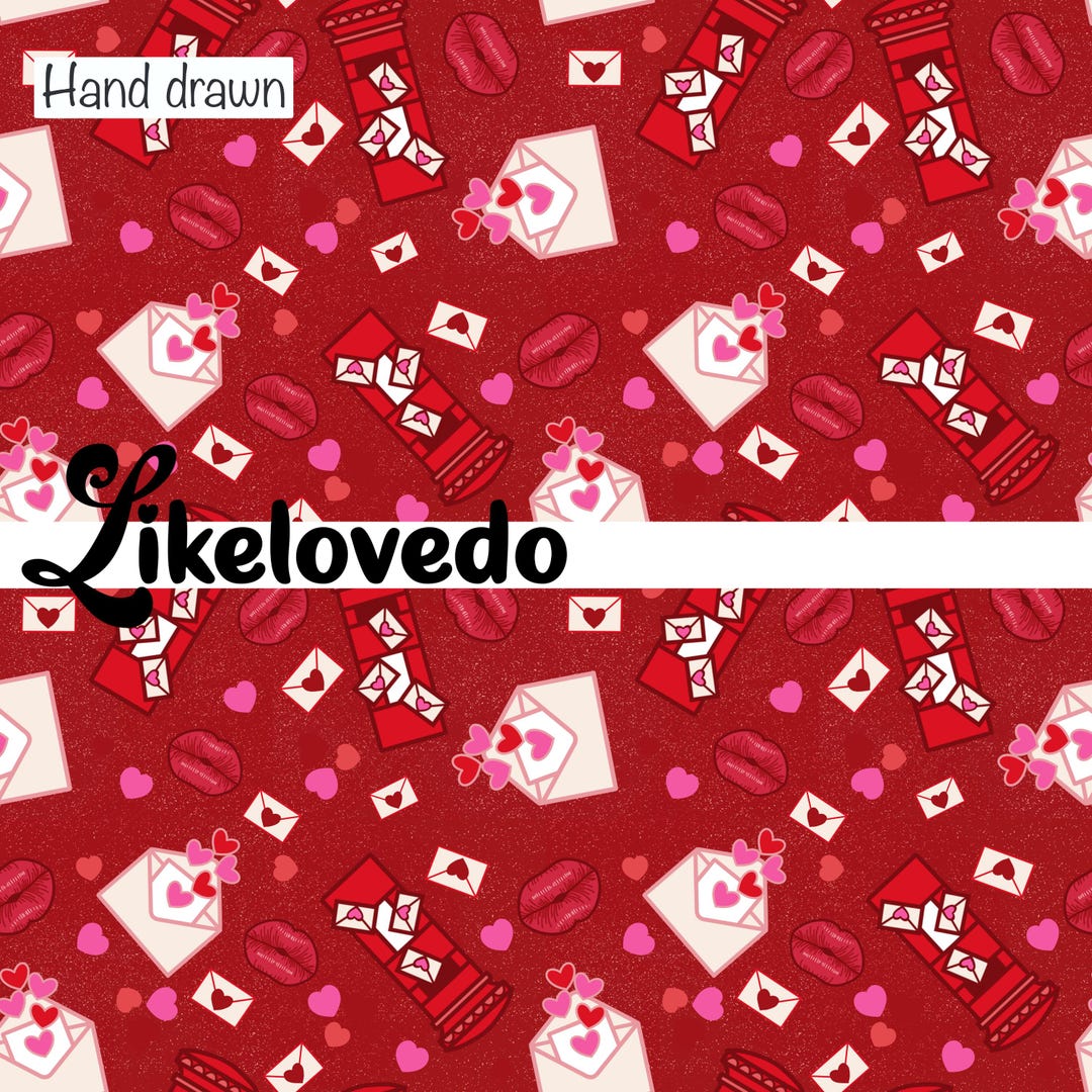Valentine Love Letters Seamless Pattern With Red Background Hand Drawn ...
