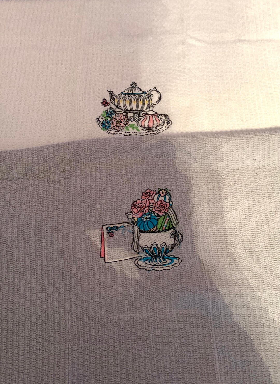 Embroidered Tea Cup Design on Towels - Etsy