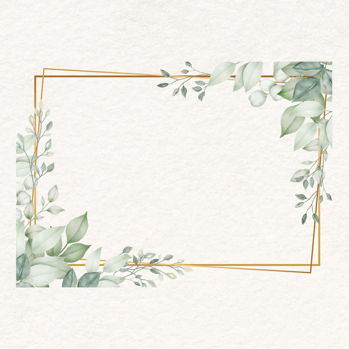 Eucalyptus & Gold Frame Clipart: Wedding Invitation Border (digital ...