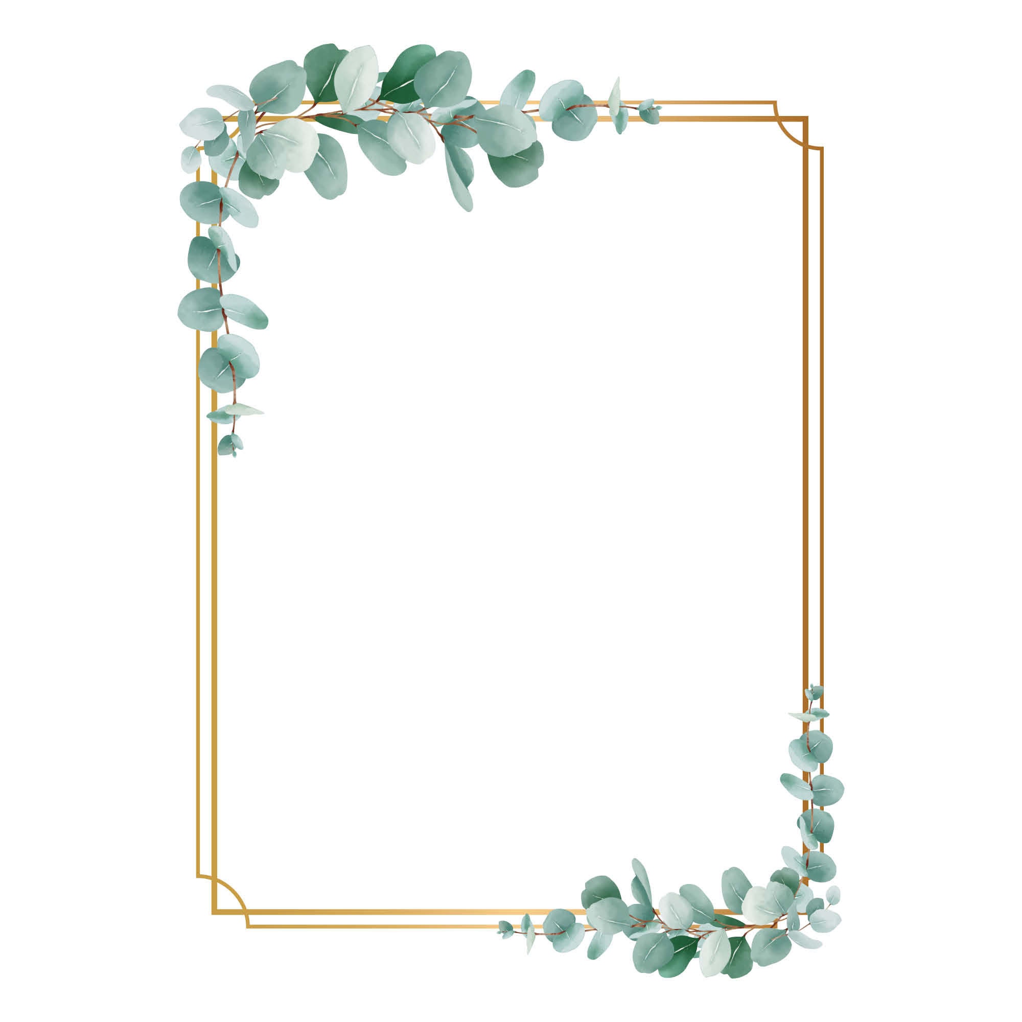 Eucalyptus & Gold Frame Clipart: Wedding Invitation Border (digital ...