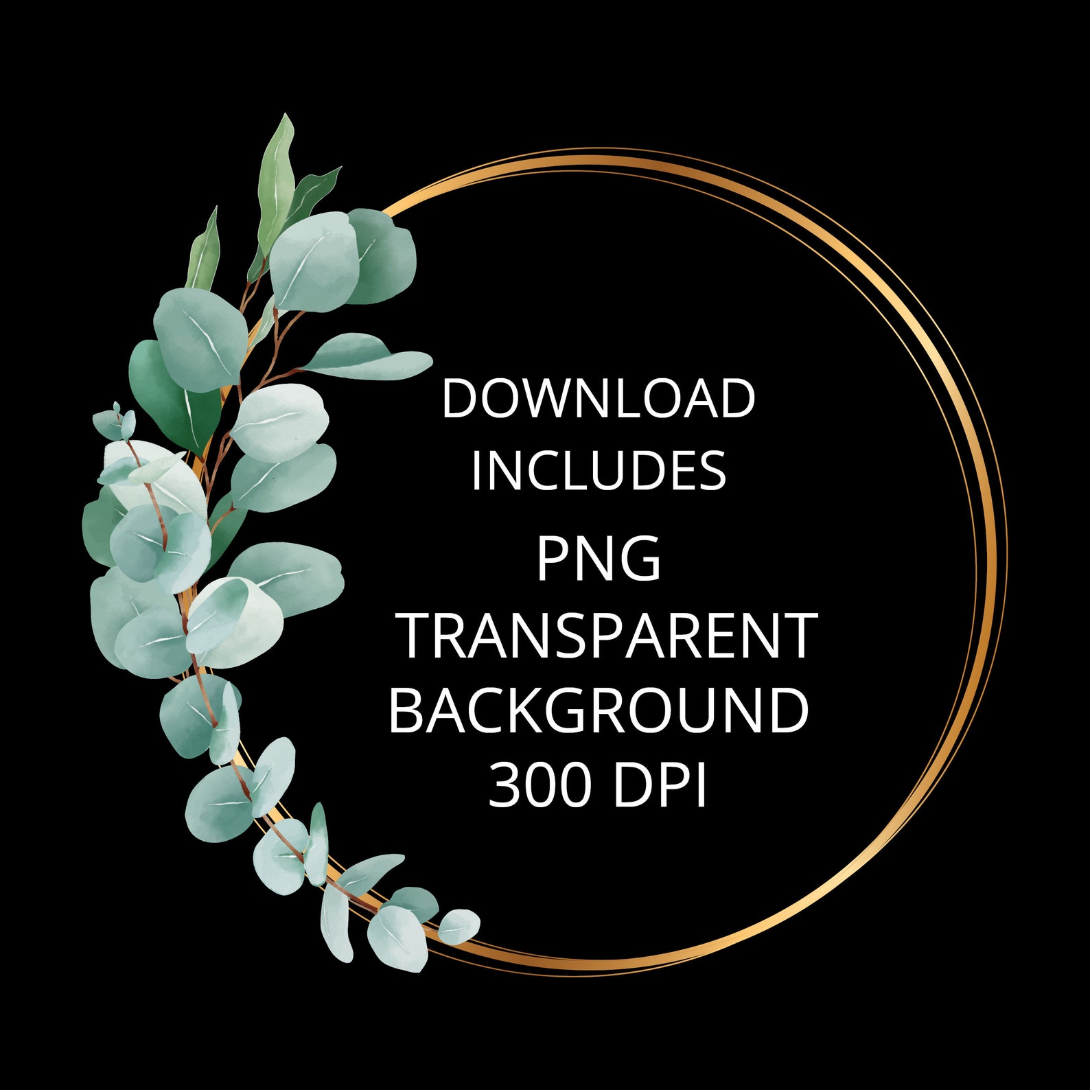 Eucalyptus and Gold Wreath Clipart, Wedding Invitation Clipart ...